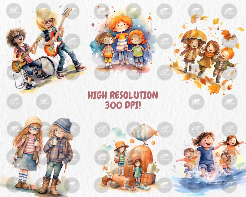 Watercolor Kids Clipart: Playful Illustrations, PNG Graphics ...