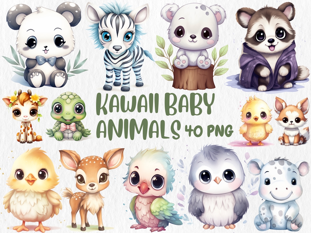 Watercolor Kawaii Baby Animals Clipart | Cute Adorable Panda, Lion ...