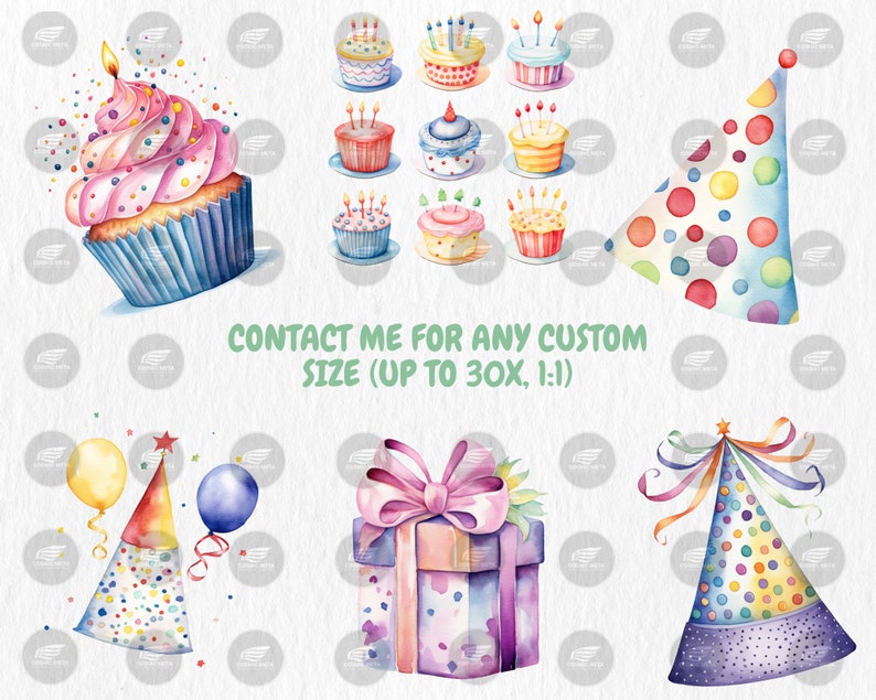 Watercolor Birthday Party Clipart Balloons Birthday Present - Etsy