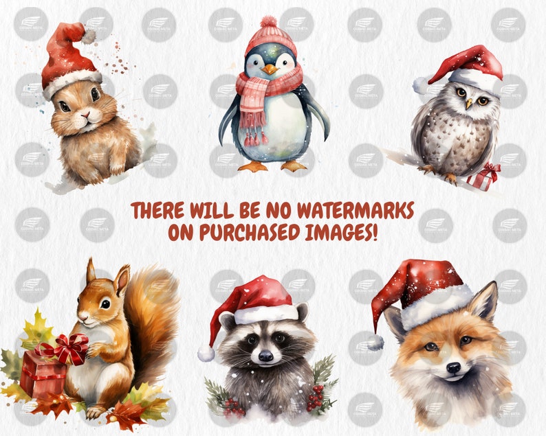 Watercolor Christmas Animals Clipart: Xmas PNG Illustrations ...