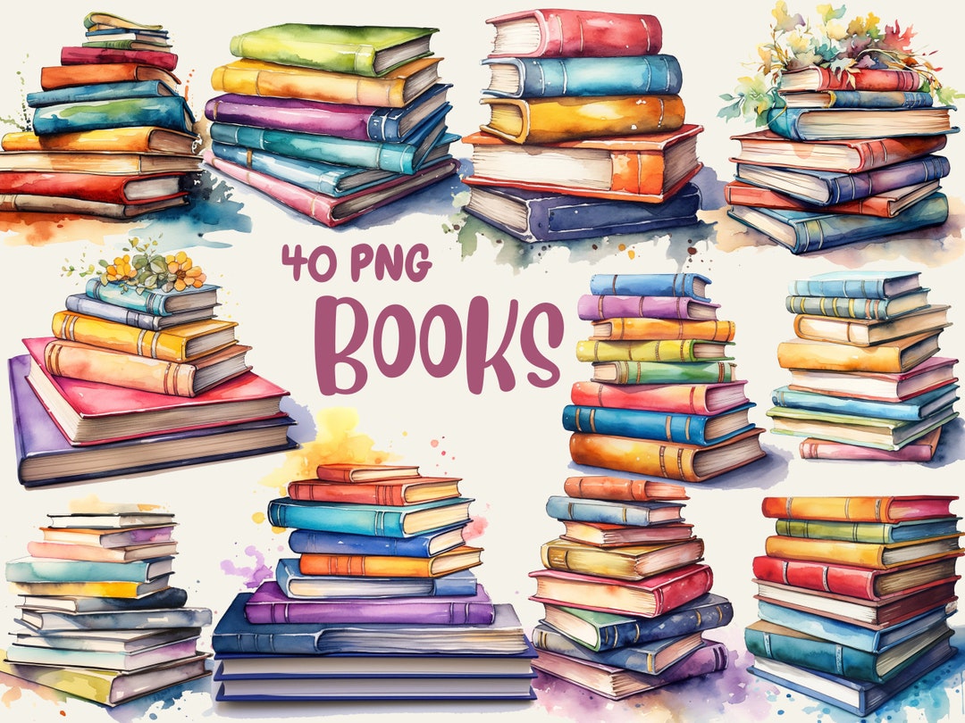 Watercolor Books Clipart: 40 PNG Book Illustrations (digital Download ...