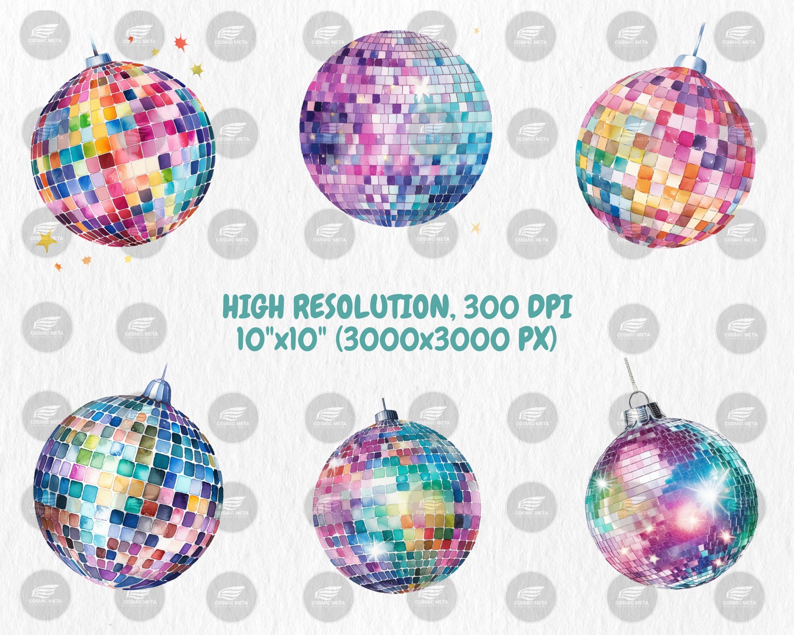 Watercolor Disco Ball Clipart: Retro Party Illustrations (instant ...