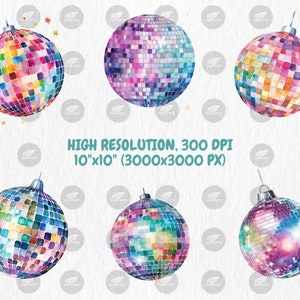 Watercolor Disco Ball Clipart: Retro Party Illustrations (instant ...