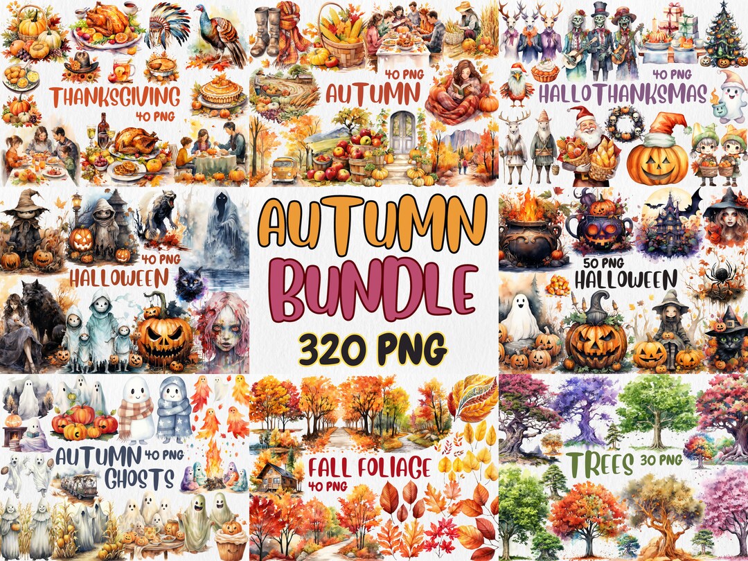 Watercolor Autumn Mega Clipart Bundle | Fall Foliage, Autumn ...