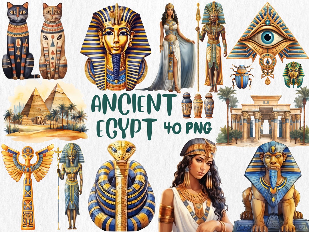 Watercolor Ancient Egypt Clip Art: Pharaoh, Cleopatra, Pyramids ...