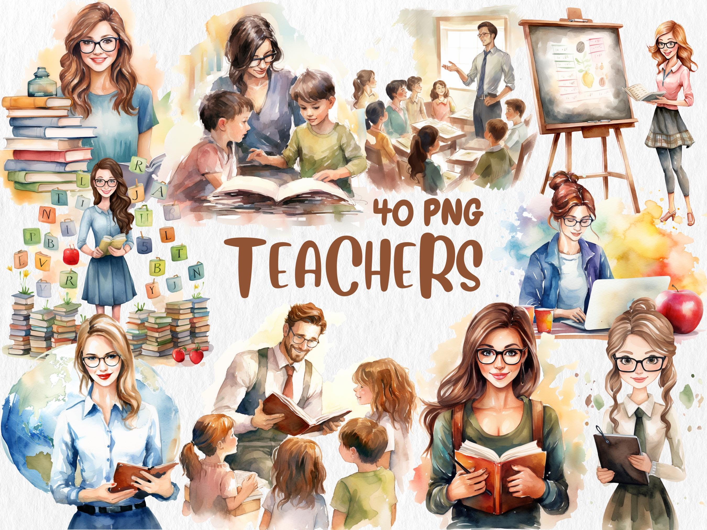 Watercolor Teacher Clipart: School Illustrations (instant Download) - Etsy