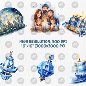 Watercolor Hanukkah Clipart: Menorah, Dreidel, Star of David (instant ...