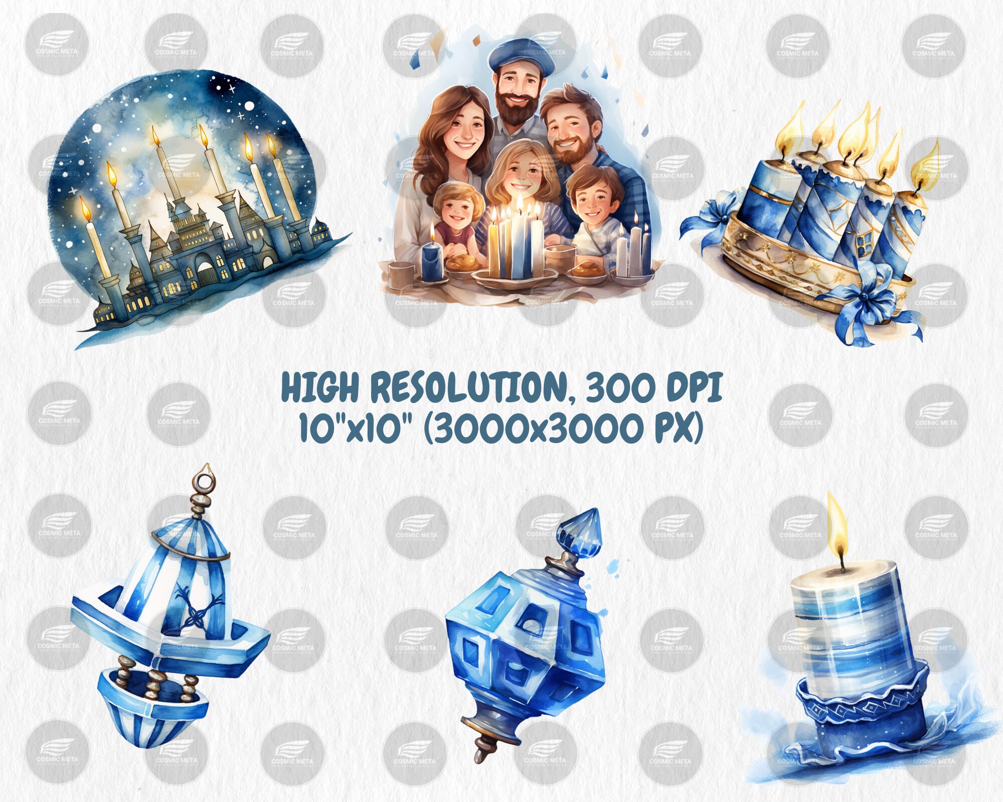 Watercolor Hanukkah Clipart: Menorah, Dreidel, Star of David (instant ...