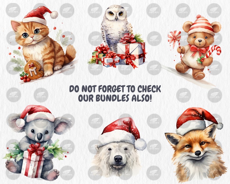 Watercolor Christmas Animals Clipart: Xmas PNG Illustrations ...