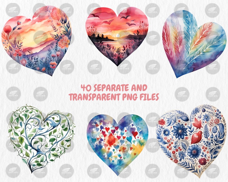 Watercolor Heart Clipart: Floral Love Illustrations (instant Download ...