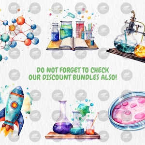 Watercolor Science Clipart | Microscope, Test Tube, Beaker, DNA Strand ...