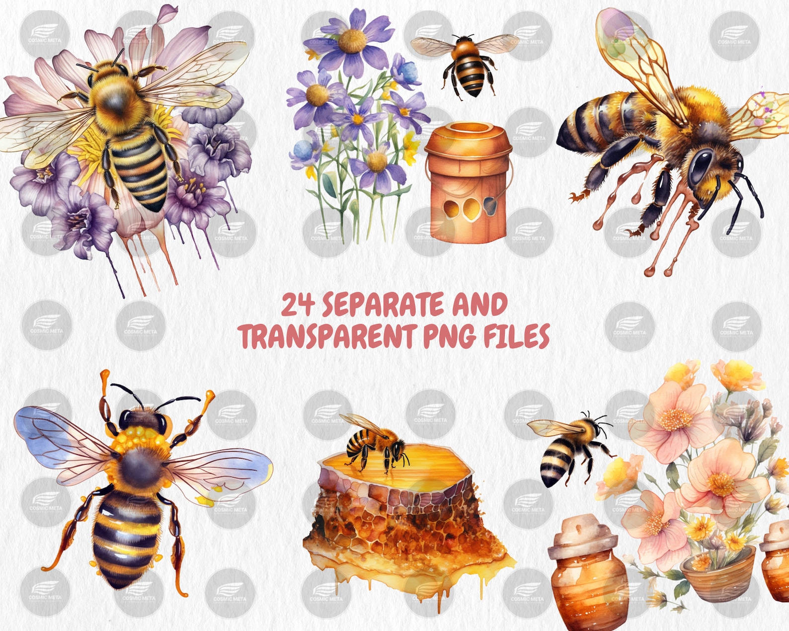 Watercolor Honey Bee Clipart Spring Garden Bee Clipart Honey Drips ...