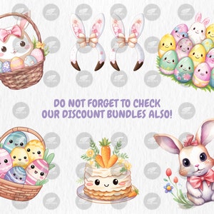 Watercolor Kawaii Easter Clipart | Cute Colorful Bunny, Chicken, Basket ...