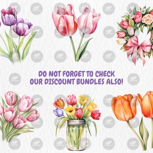 Watercolor Tulips Clipart | Spring Flower, Floral Bouquet, Red, Yellow ...