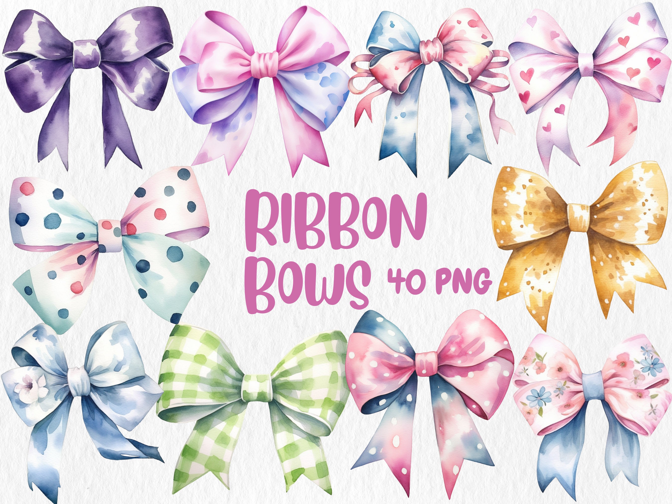 Watercolor Ribbon Bows Clipart: Colorful Bow Illustrations (instant ...