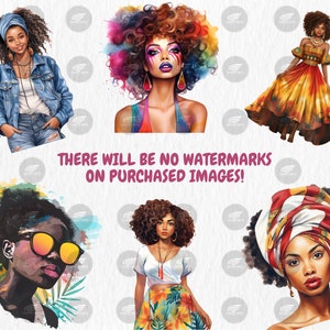 Watercolor Afro Girls Clipart: Black Woman Illustrations (instant ...