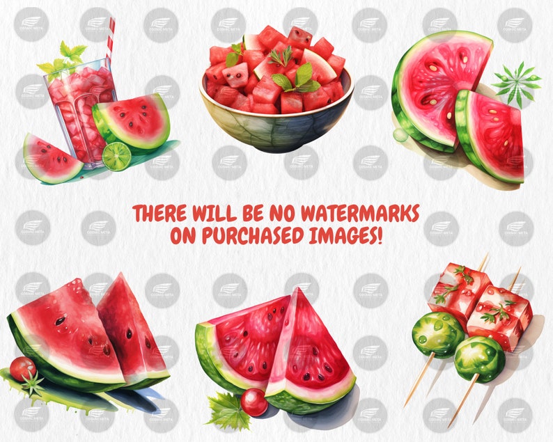Watercolor Watermelon Clipart: Summer Fruit Graphics (instant Download ...