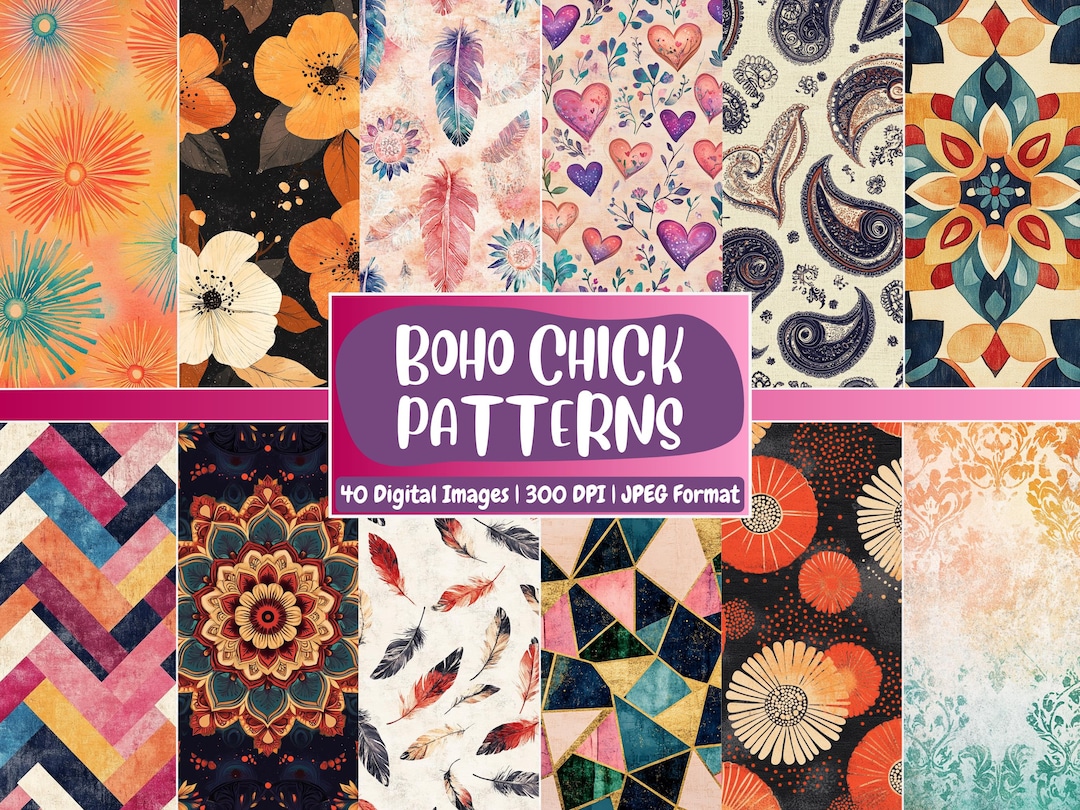 Boho Chic Patterns Digital Paper | Bohemian Background, Floral & Tribal ...
