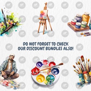 Watercolor Art Supplies Clipart: Brushes, Palette, Paints (instant ...