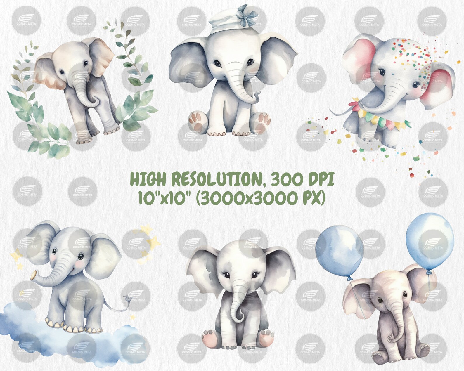 Watercolor Baby Elephants Clipart Baby Elephant - Etsy