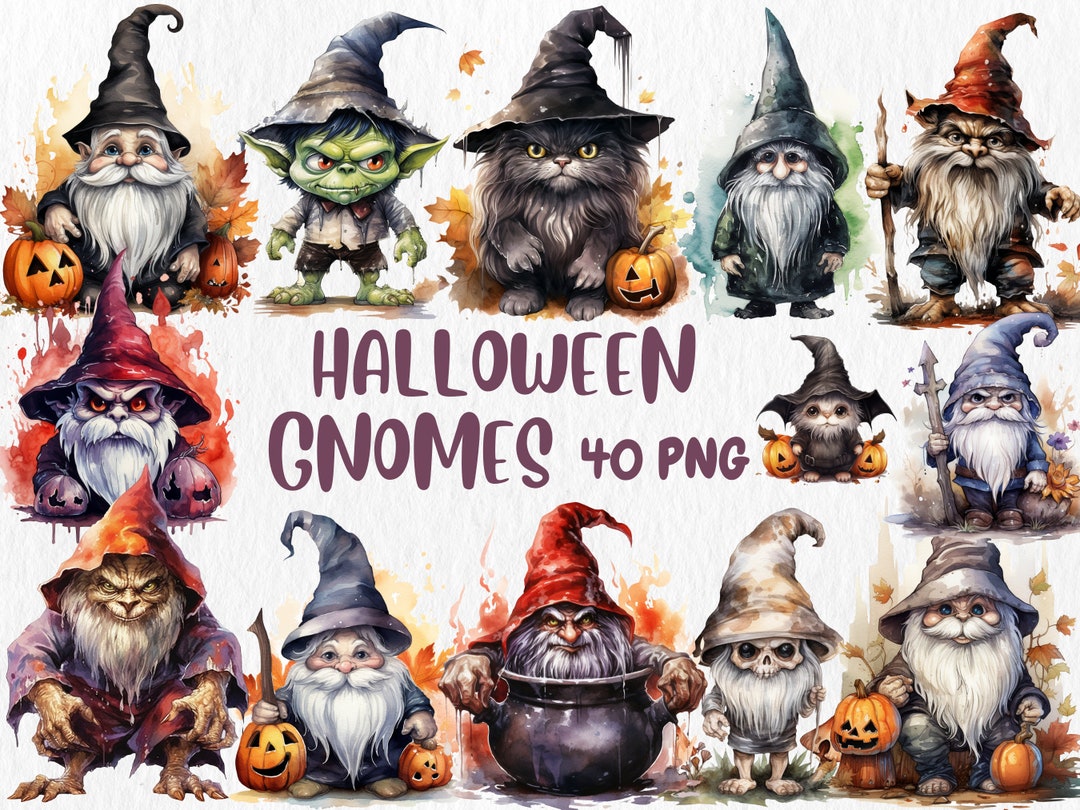 Watercolor Halloween Gnomes Clipart: Spooky PNG Graphics (commercial ...