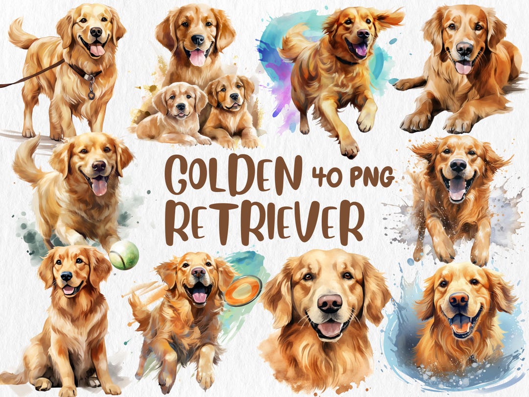 Watercolor Golden Retriever Clipart | Cute Dog Graphics for Pet-themed ...