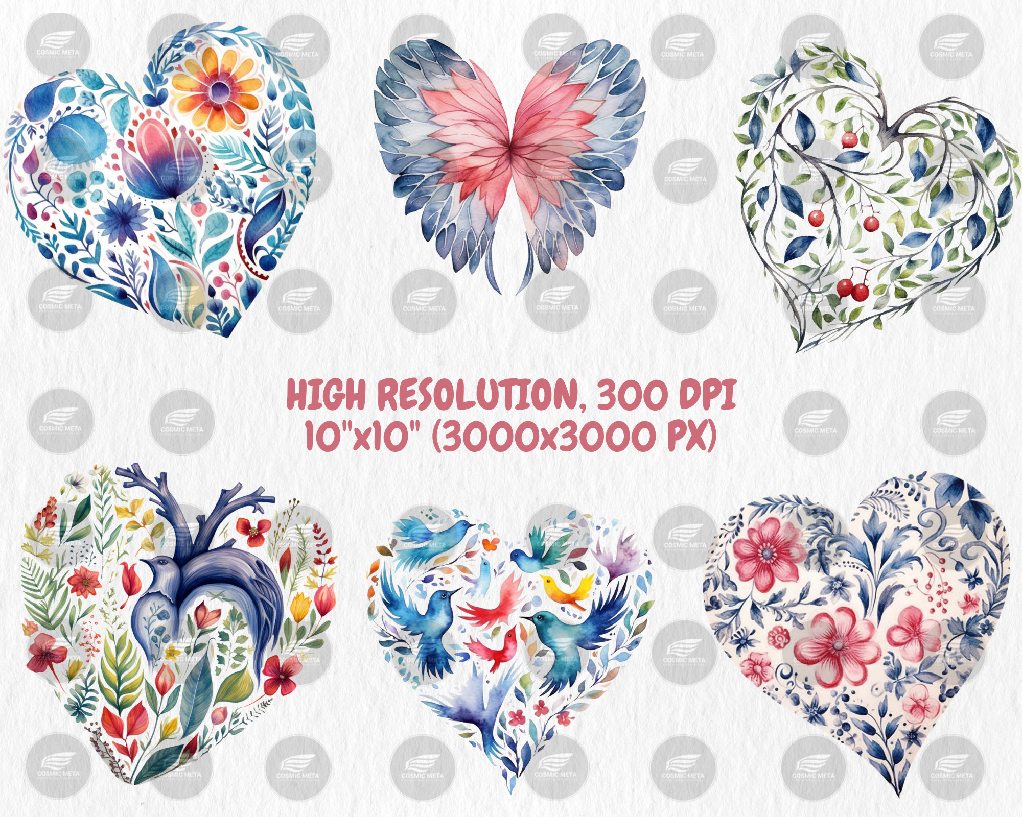Watercolor Heart Clipart: Floral Love Illustrations (instant Download ...