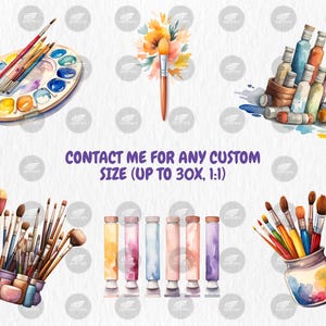 Watercolor Art Supplies Clipart: Brushes, Palette, Paints (instant ...