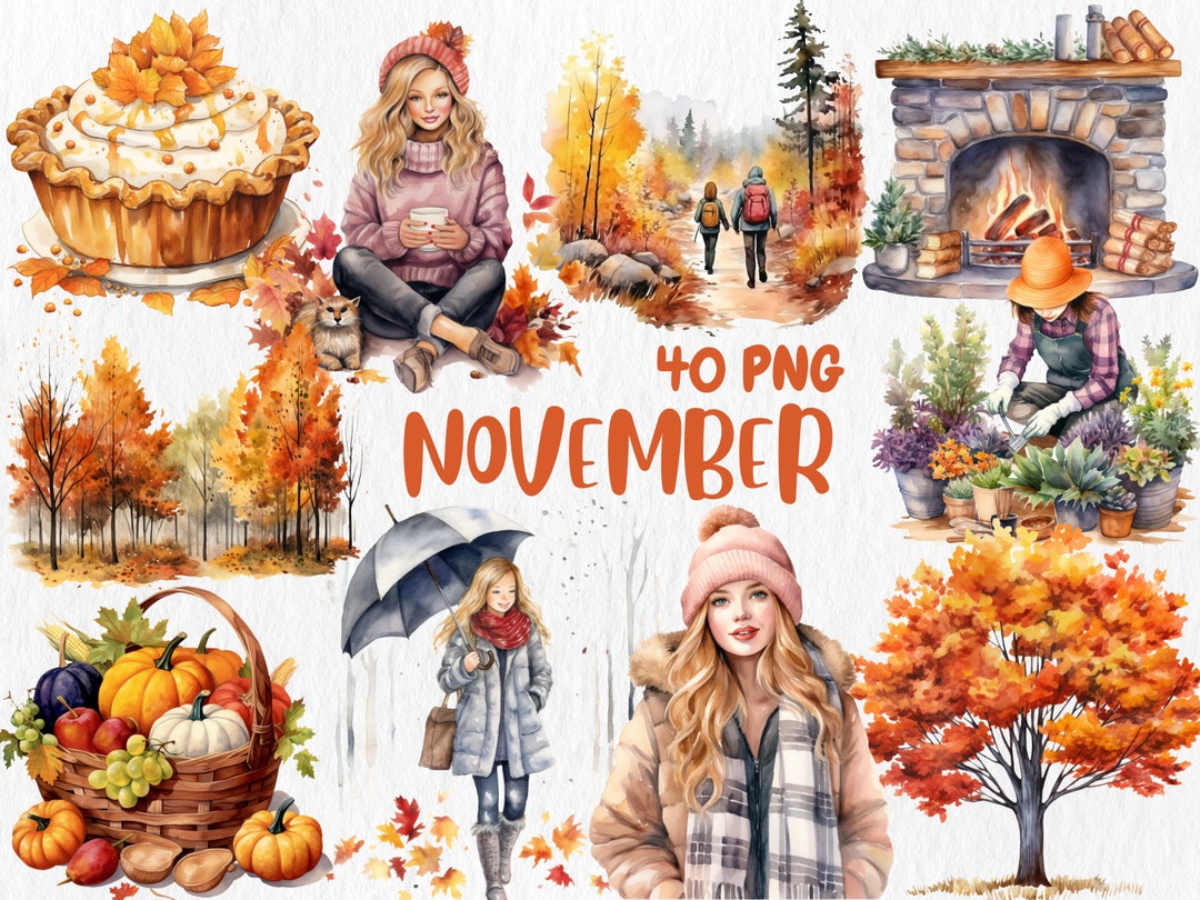 Watercolor November Clipart: Autumn Harvest Illustrations (instant ...