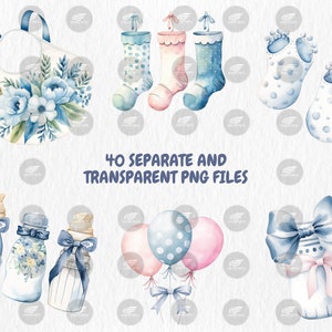 Watercolor Baby Shower Clipart | Onesies, Stroller, Booties, Rattles ...