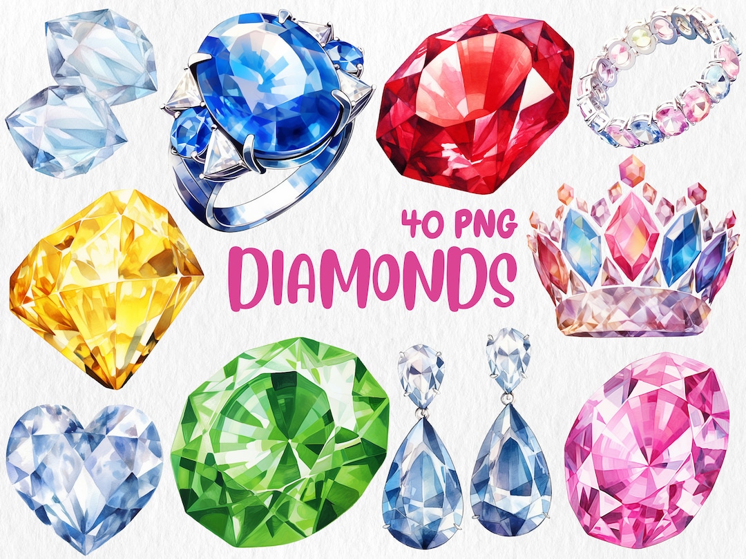 Watercolor Diamonds Clipart | Jewelry, Wedding Ring, Colorful Gems ...