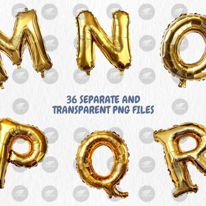 Gold Foil Balloon Alphabet Clipart: PNG Illustrations (instant Download ...