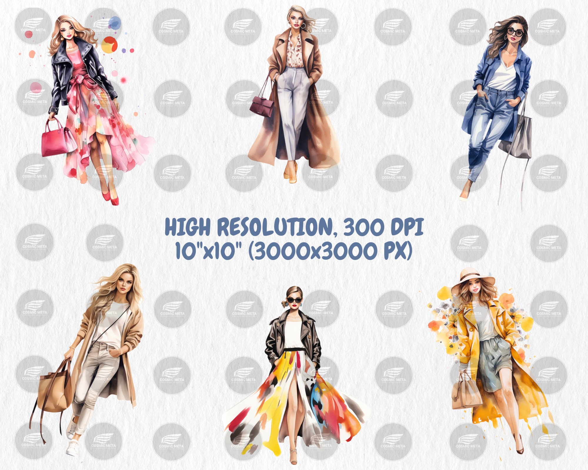 Watercolor Fashion Girls Clipart: Modern Woman Illustrations (digital ...