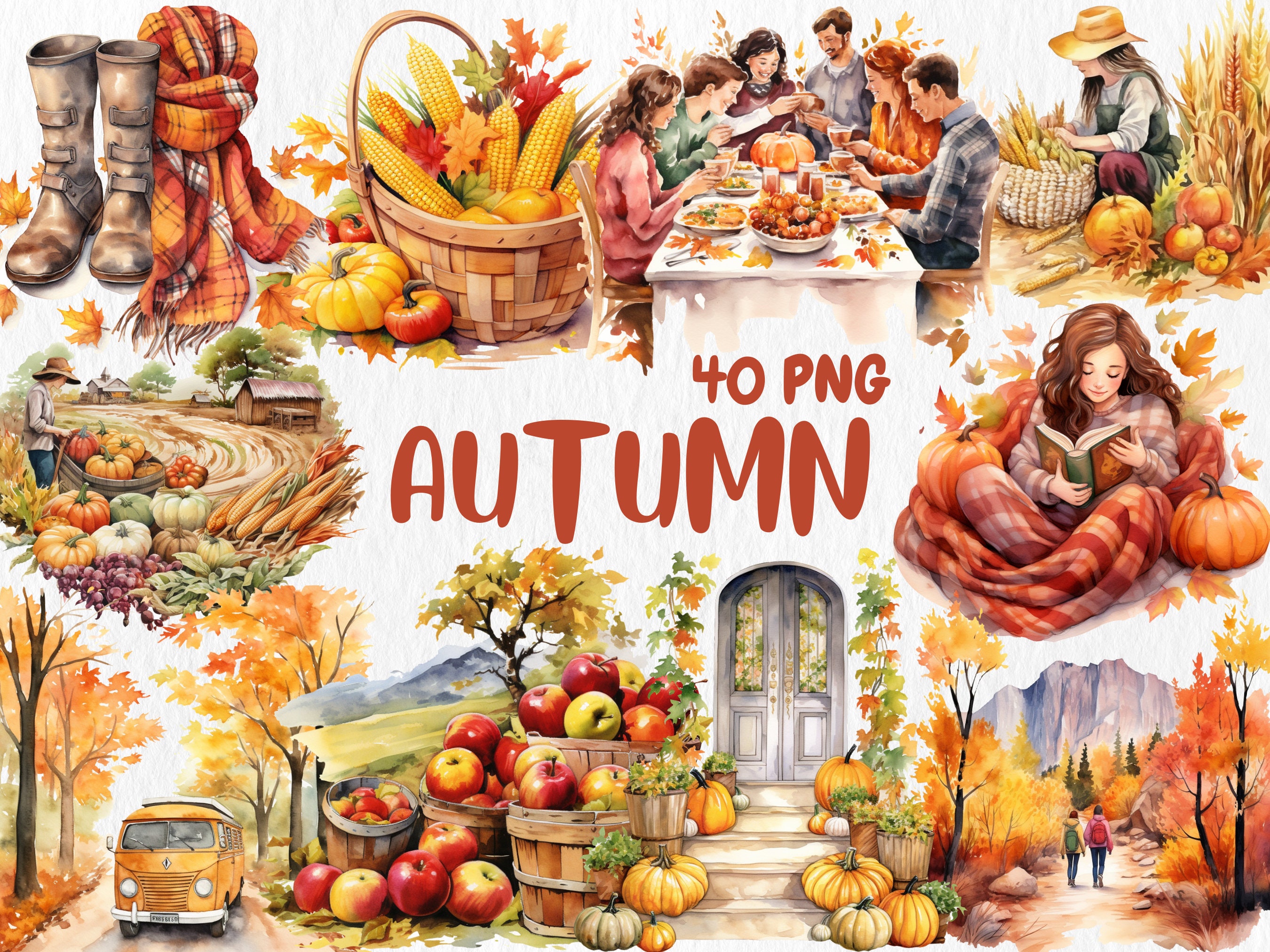 Watercolor Clipart Mega Bundle 190 PNG Images Autumn Fall - Etsy