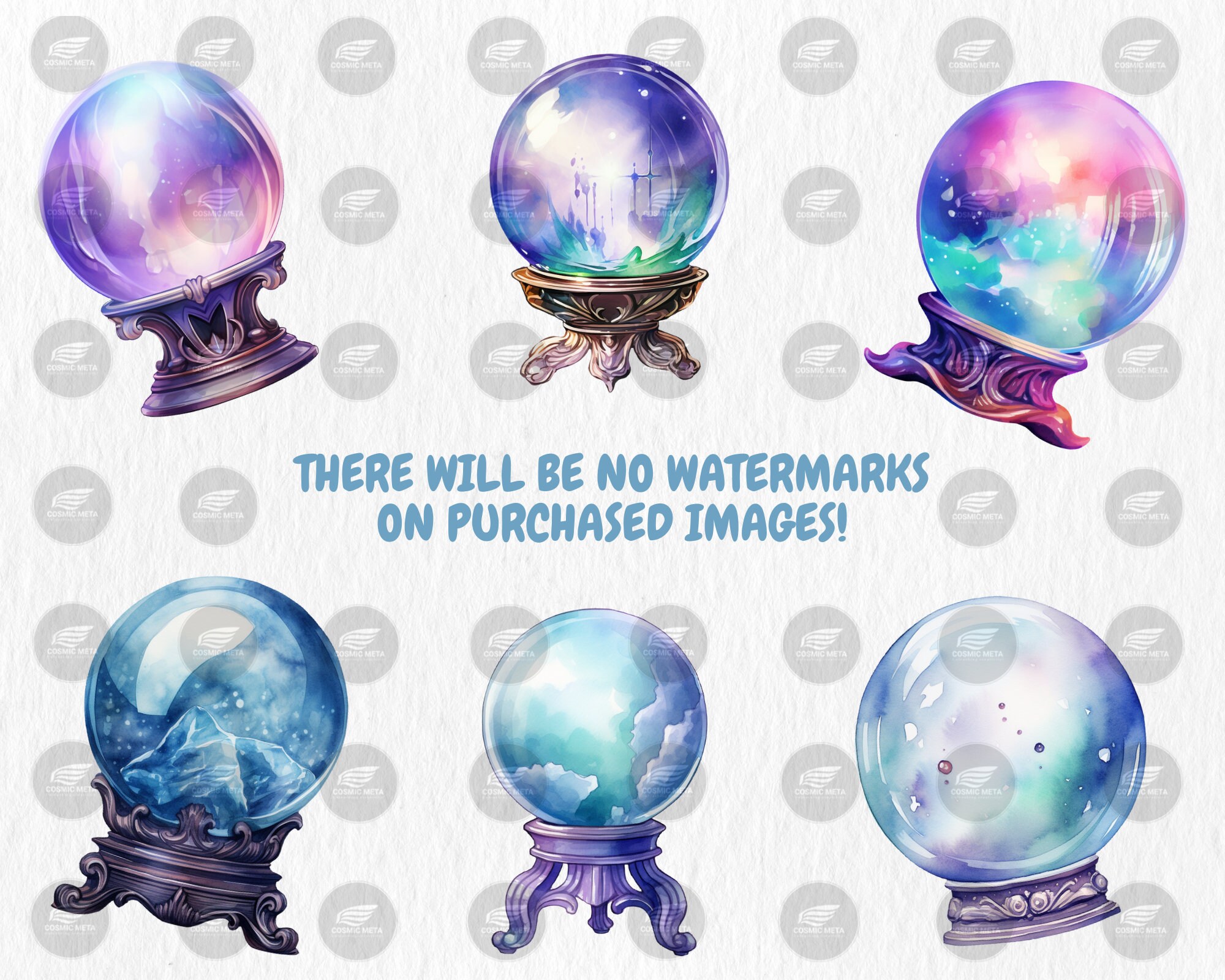 Watercolor Crystal Ball Clipart: Magic Witchcraft PNG (instant Download ...