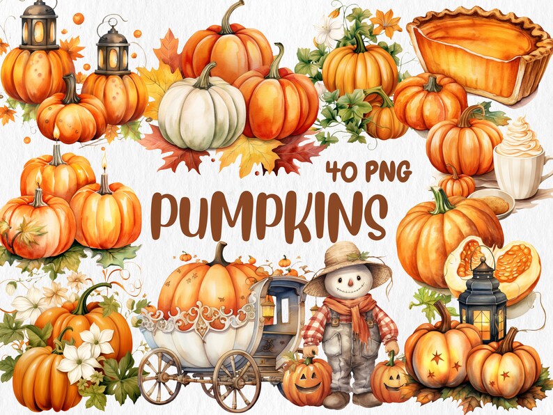 Watercolor Autumn Clipart Mega Bundle, Fall PNG Images (instant ...