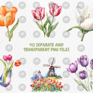 Watercolor Tulips Clipart | Spring Flower, Floral Bouquet, Red, Yellow ...