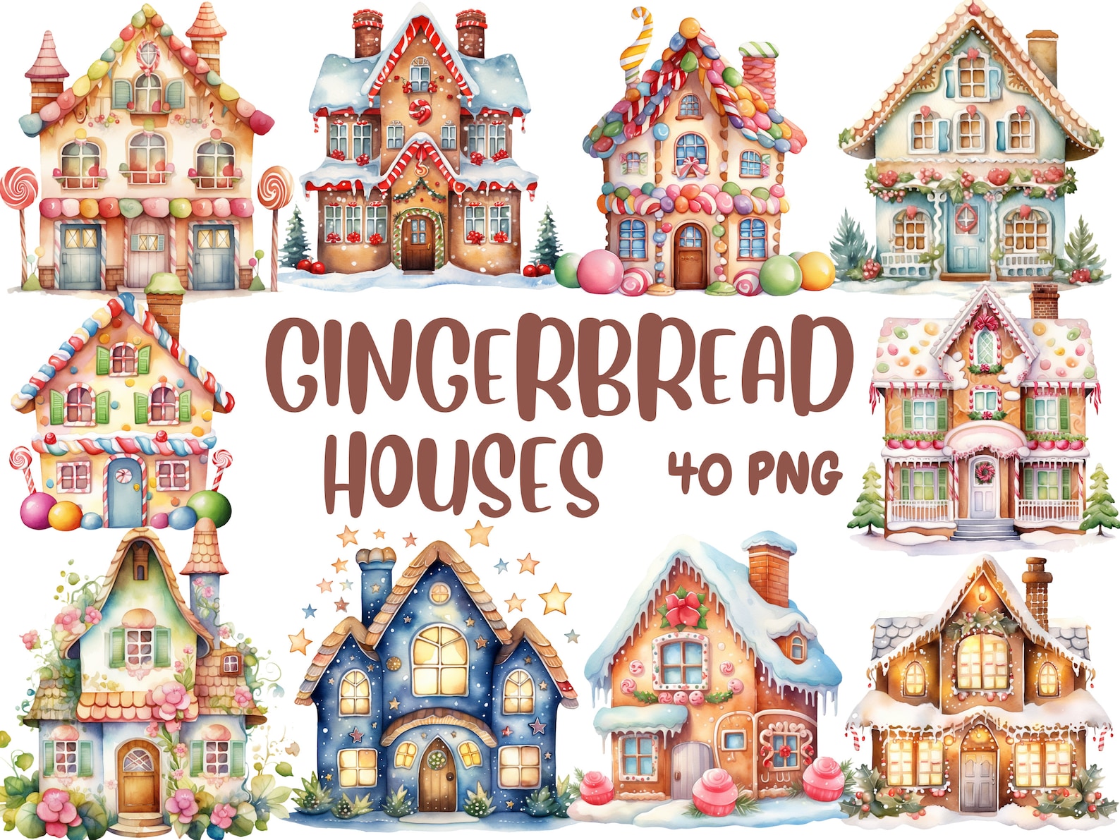 Watercolor Gingerbread Houses Clipart Christmas Cookie, Winter ...
