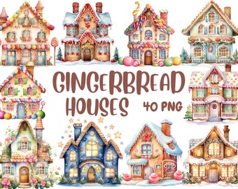 Watercolor Gingerbread Houses Clipart | Christmas Cookie, Winter ...