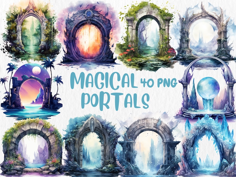 Watercolor Magical Portals Clipart: Fantasy Illustrations (commercial ...