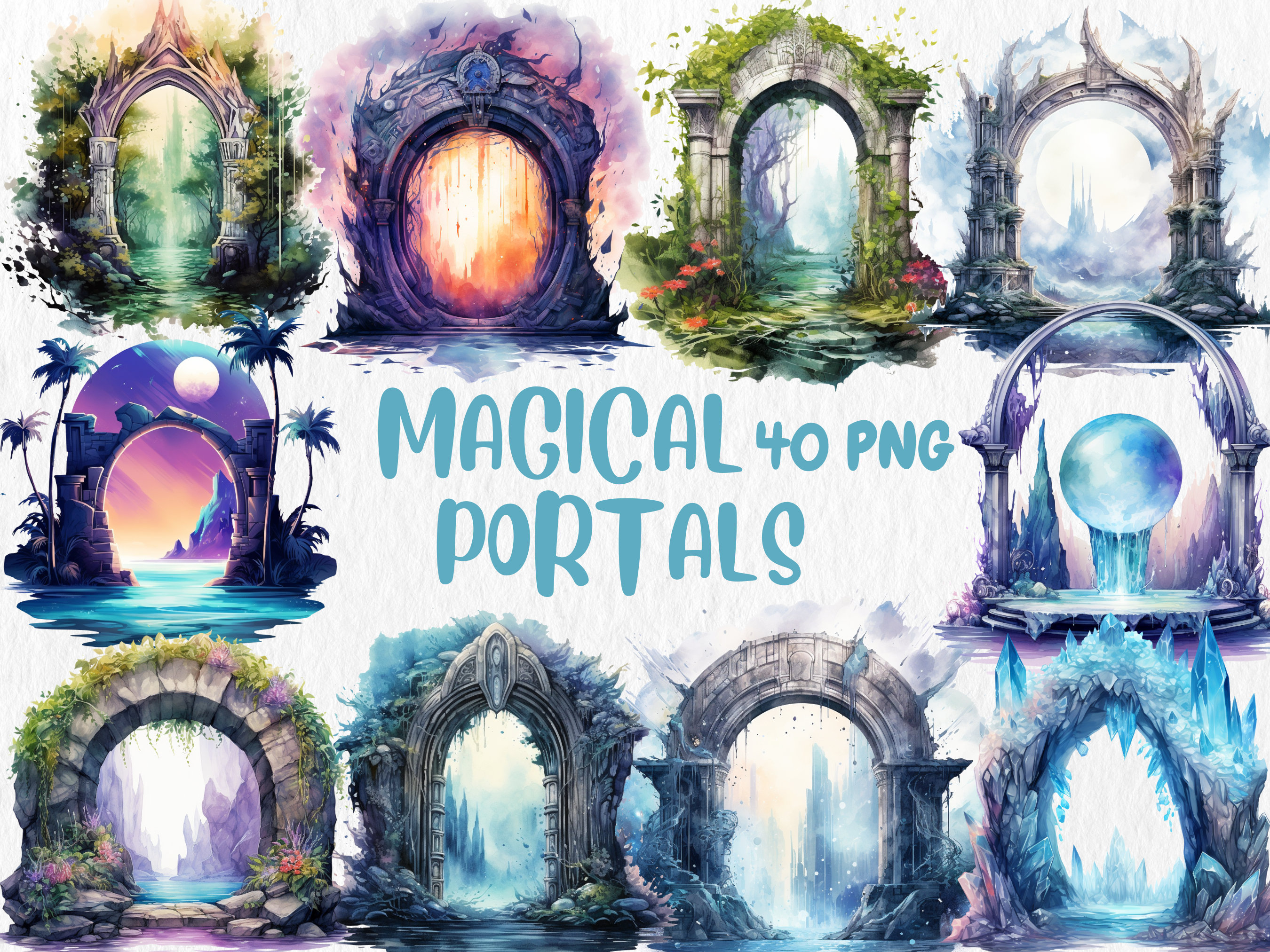 Watercolor Magical Portals Clipart Forest Portal Space - Etsy