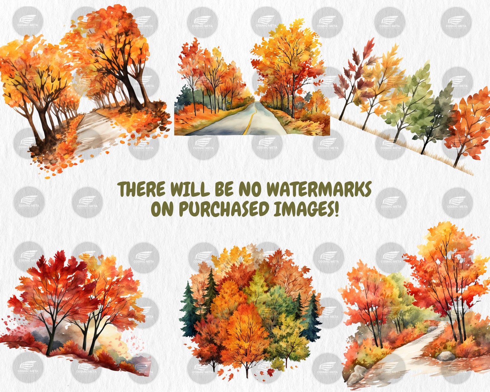 Watercolor Fall Foliage Clipart: 40 PNG Autumn Graphics (commercial Use ...