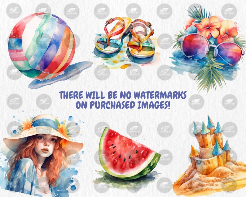 Watercolor Summer Clipart: Beach Illustrations, PNG Graphics (digital ...