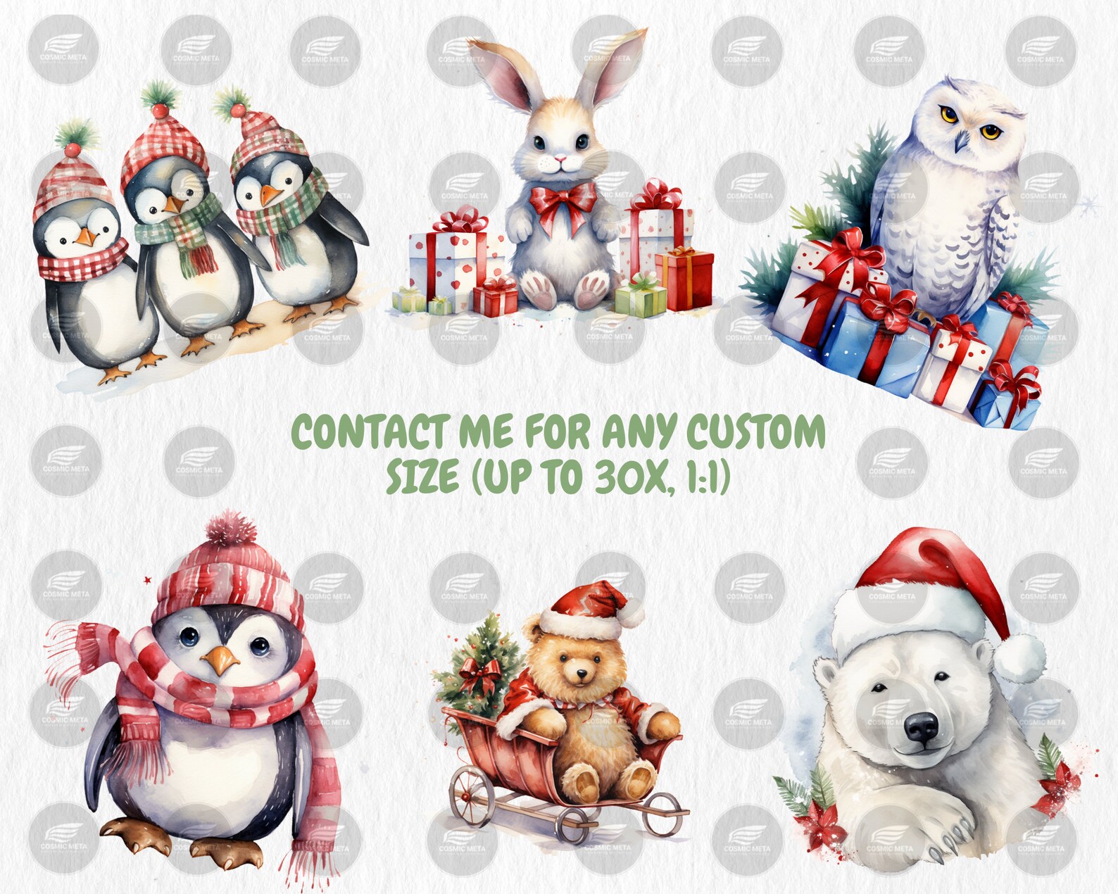 Watercolor Christmas Animals Clipart: Xmas PNG Illustrations ...