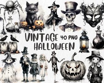 Gothic Clipart Vintage Halloween Clipart Retro, Black and White ...