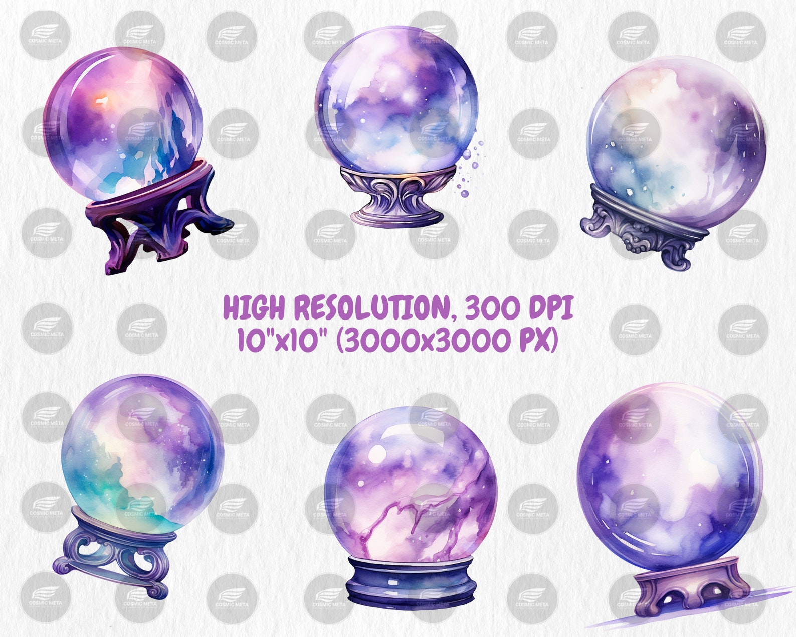 Watercolor Crystal Ball Clipart: Magic Witchcraft PNG (instant Download ...