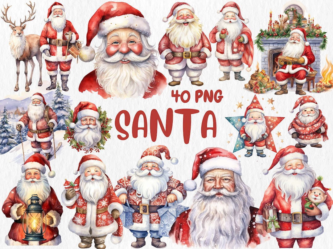 Watercolor Santa Claus Clipart: Christmas PNG Graphics (commercial Use ...