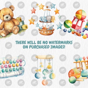 Watercolor Baby Toys Clipart Wooden Blocks, Plush Bunny, Nursery Decor ...
