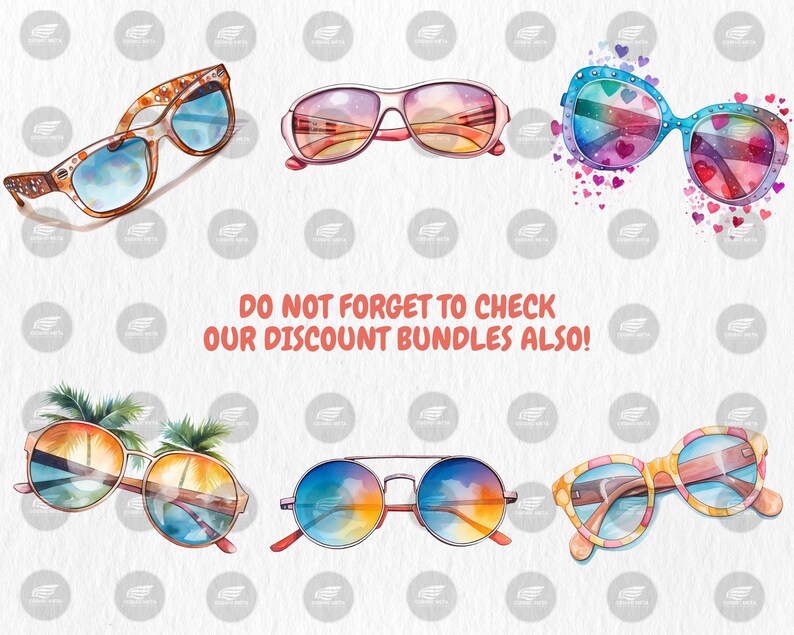 Watercolor Sunglasses Clipart: Summer Fashion Illustrations (digital ...