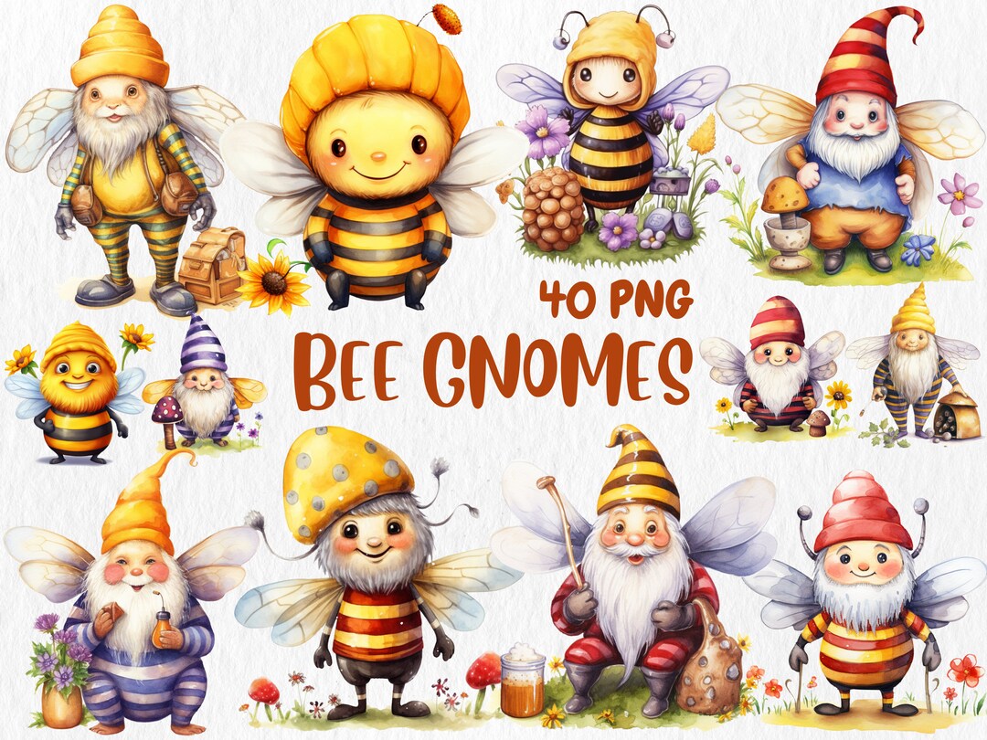 Watercolor Bee Gnomes Clipart | Cute Garden Gnome, Nursery Decor ...